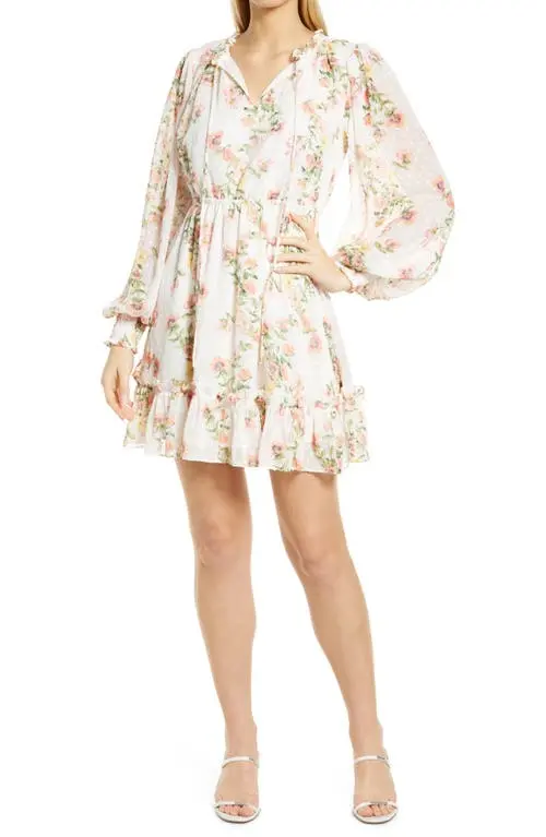 RACHEL PARCELL Floral Print Swiss Dot Dress - Ivory Poppy Vine