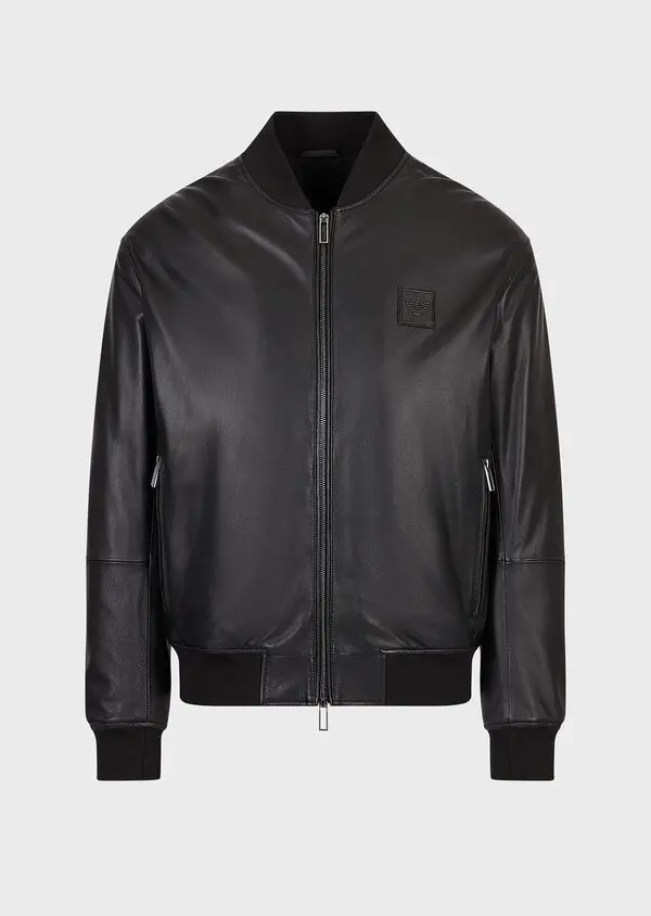 Buy Emporio Armani Bomber Jacket In Nappa Lambskin - Black At 40% Off ...