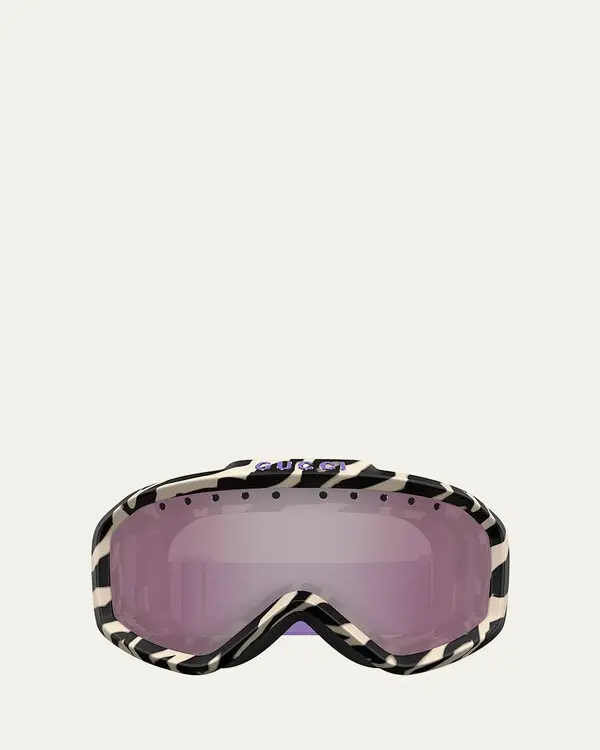 Gucci Injection Plastic Shield Sunglasses - Shiny Zebra Black Ivory