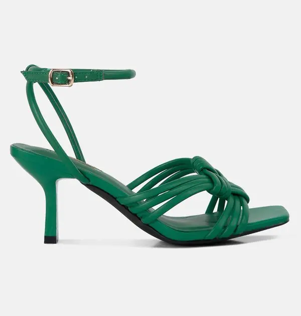 LONDON RAG Weekend Pick Box Knot Mid Heel Sandals - Green | Editorialist