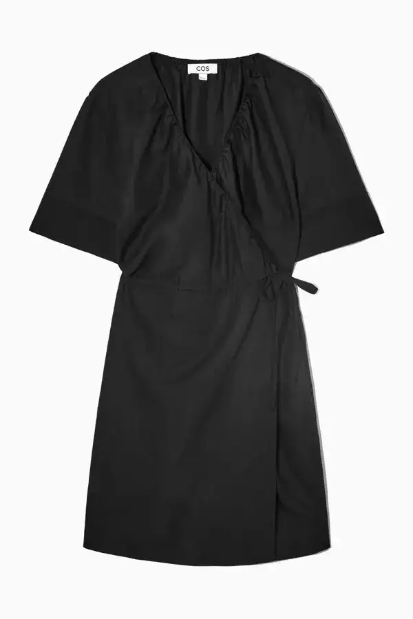 Cos Mini Linen-Blend Wrap Dress - Black | Editorialist