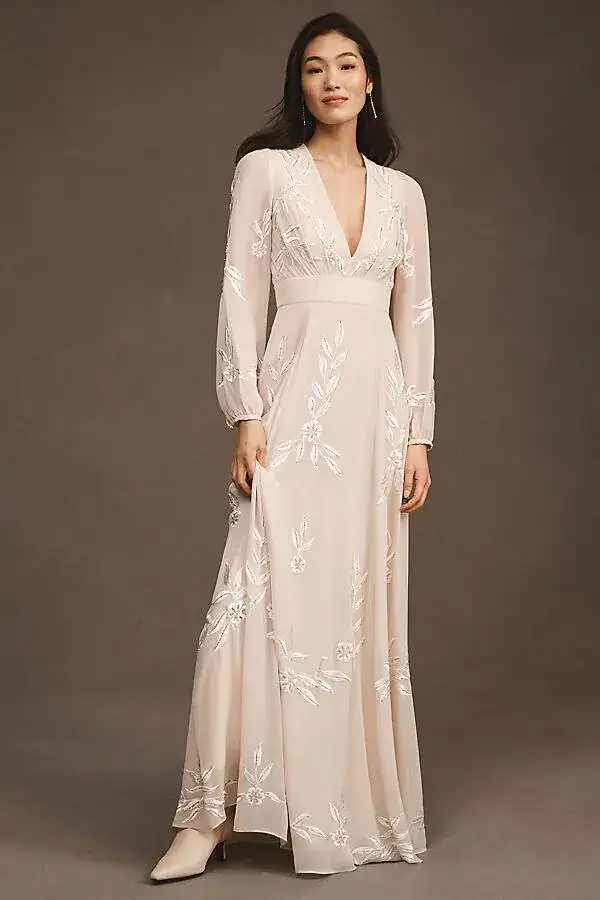 Bhldn Belize Embroidered A-Line Gown - White | Editorialist