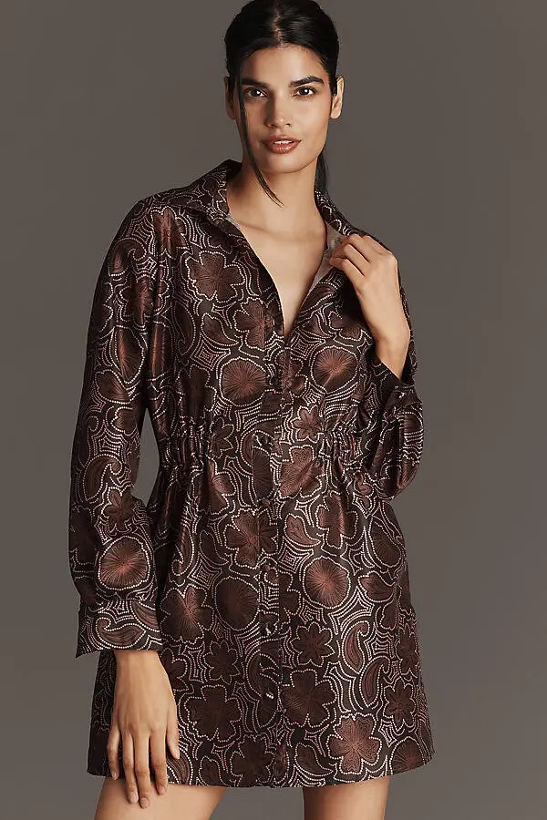 HUTCH Anja Long-sleeve Mini Shirt Dress - Black Pattern