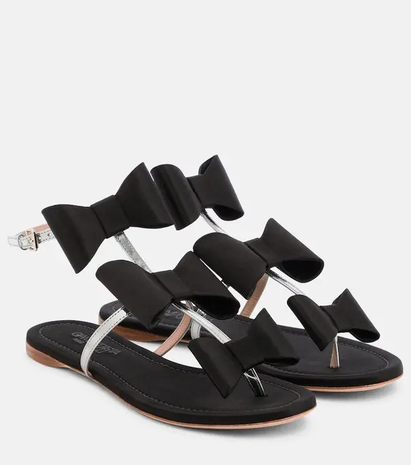 Giambattista Valli Pop Bow Satin And Leather Sandals - Black