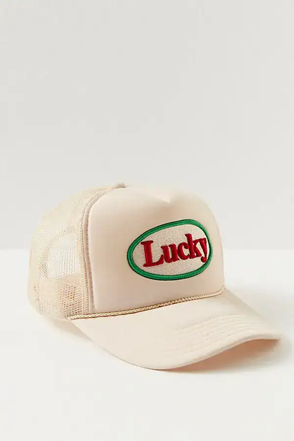 'Lucky Me I See Money' Trucker Hat - Mid Crown, Curved Bill, Mesh Back, Adjustable Snapback Cap-1054415