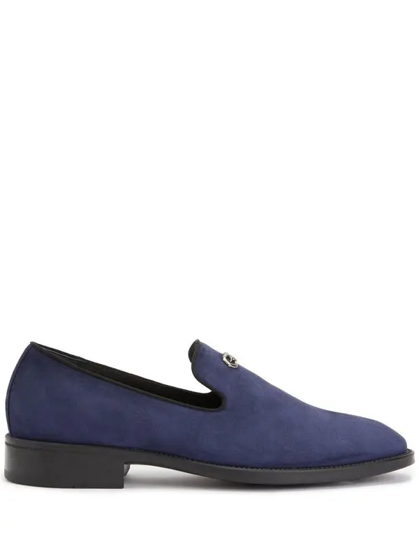 GIUSEPPE ZANOTTI Imrham Logo-plaque Suede Loafers - Blue