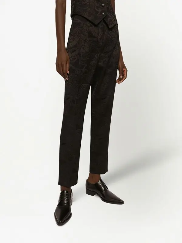 Dolce & Gabbana Floral Appliqué Tapered Trousers - Black