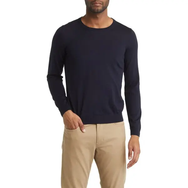 Hugo Boss Leno Virgin Wool Crewneck Sweater - Dark Blue
