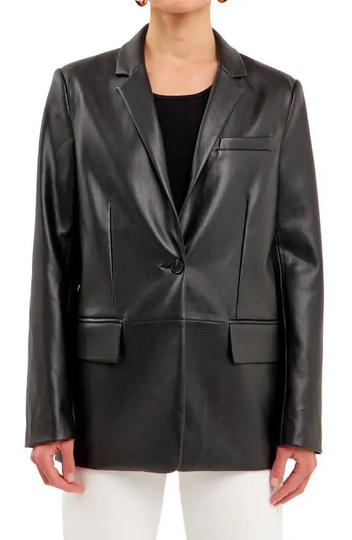 Endless Rose Faux Leather Blazer - Black