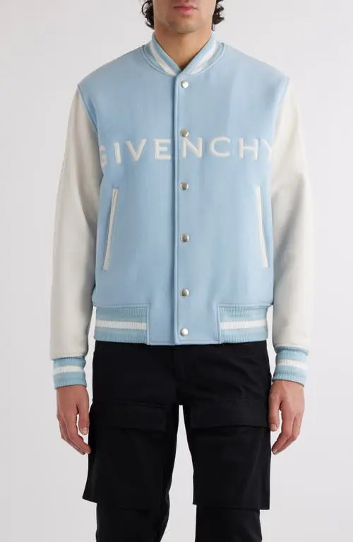 Givenchy Embroidered Logo Varsity Jacket - White/sky Blue