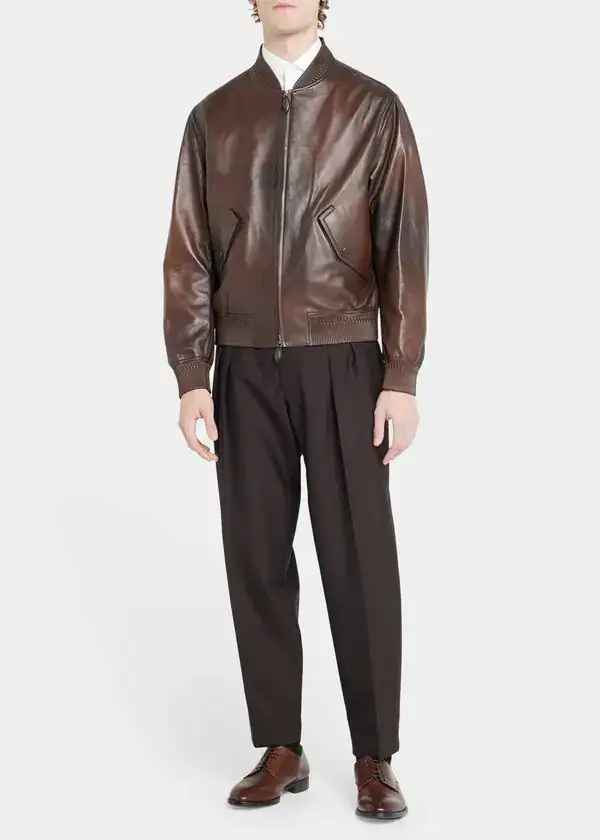 Berluti Patina Leather Bomber Jacket Coffee Fudge Editorialist