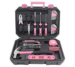 APOLLO 65 Piece Household Tool Kit Pink