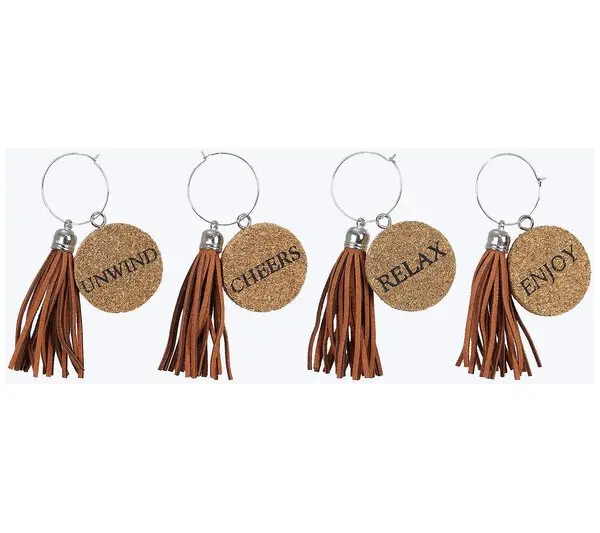 YOUNG'S INC. Young's Inc Set Of 4 Cork Wine Charms With Tassel