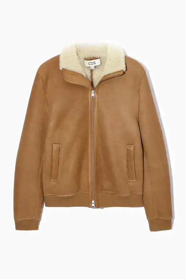 Cos Shearling Bomber Jacket - Beige | Editorialist