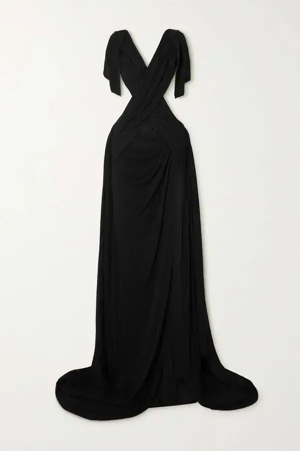 Gucci Cape-Effect Cutout Draped Jersey Gown Black Editorialist