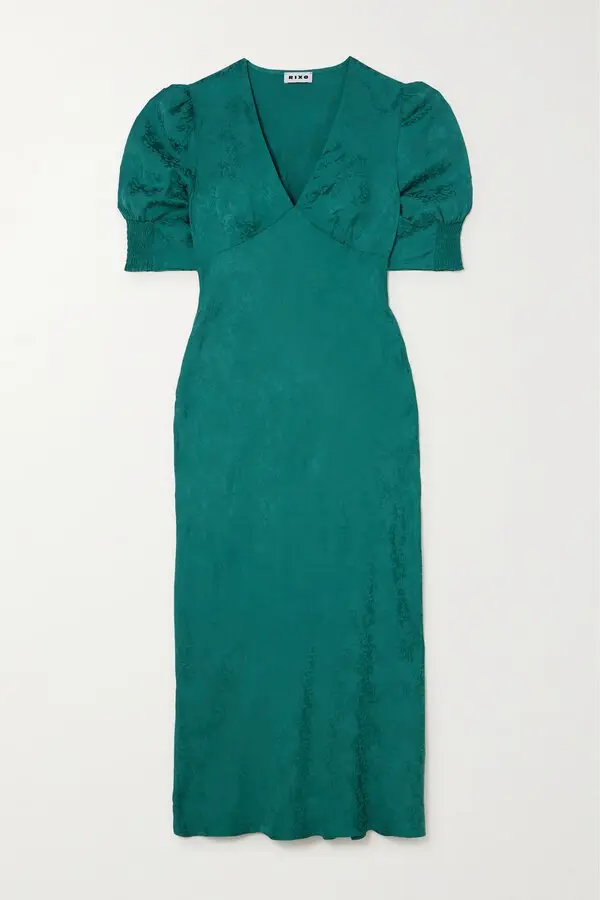 Rixo Zadie Satin-jacquard Midi Dress - Green