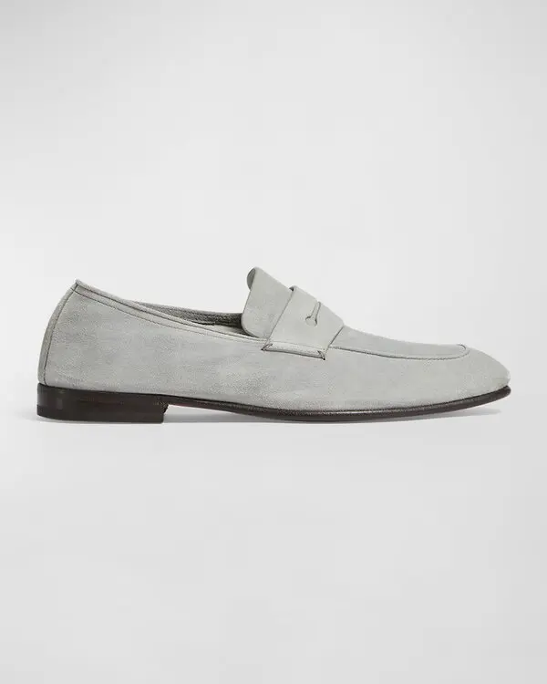Zegna Suede Penny Loafers - Medium Grey