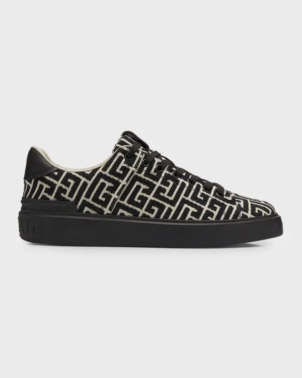 Balmain B-court Leather Low-top Sneakers - Black / Ivory