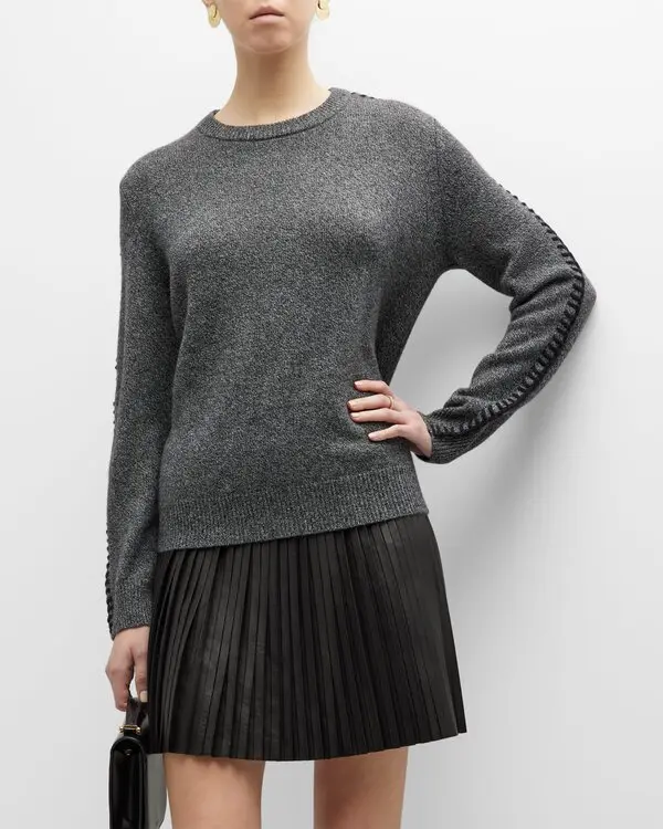 Theory Cashmere Blanket-Stitch Pullover Sweater - Bkmu | Editorialist