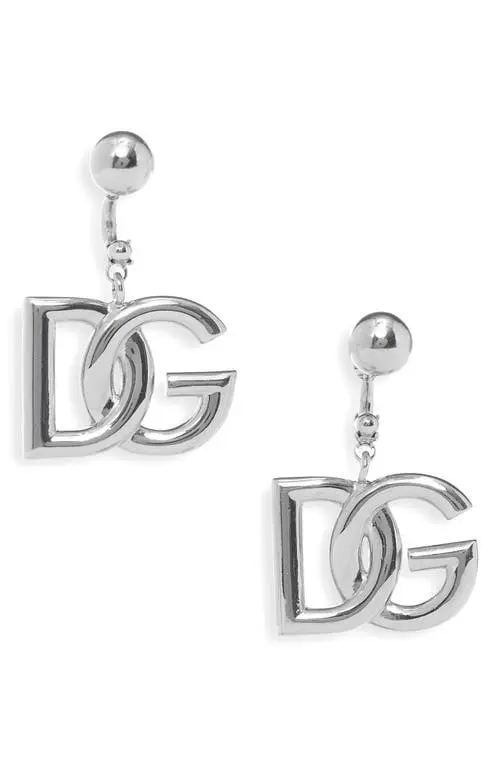 Dolce & Gabbana Logo Drop Back Earrings - Silver