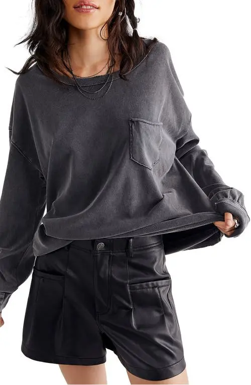 Free People Fade Into You Knit Top - Washed Black