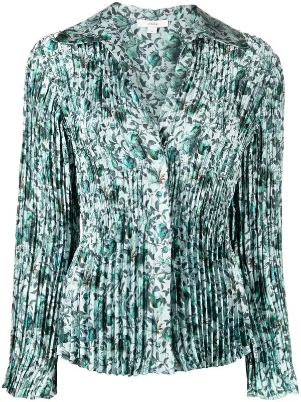 Vince Blooms Pleated Shirt - Green