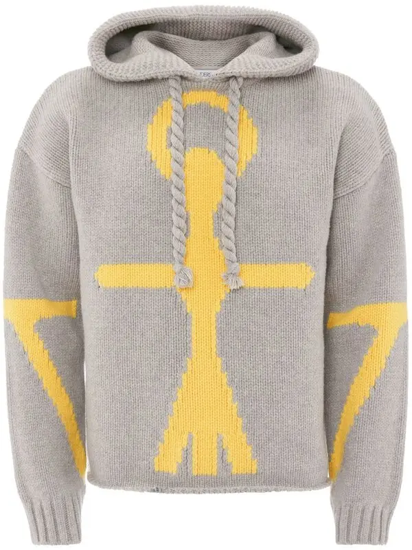 JW Anderson Anchor Logo Intarsia-knit Hoodie - Grey