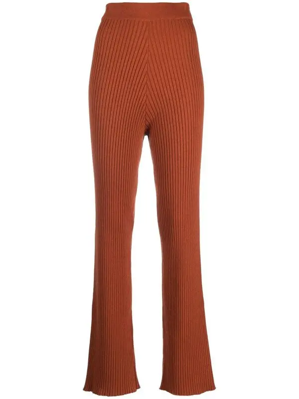 PAULA Ribbed-knit Flared Trousers