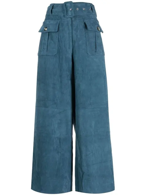 PAULA Wide-leg Suede Trousers - Blue