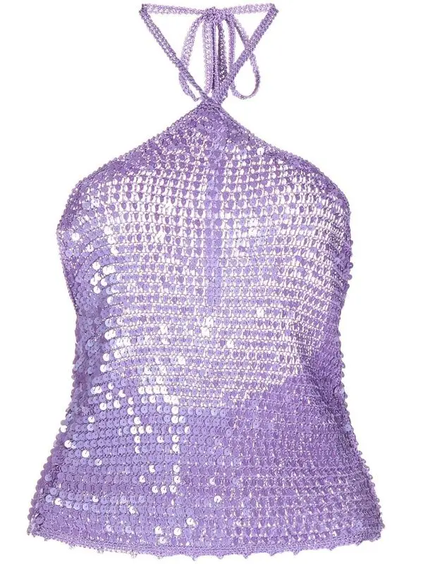 Retrofete Sequin-detail Halter-neck Crochet Top