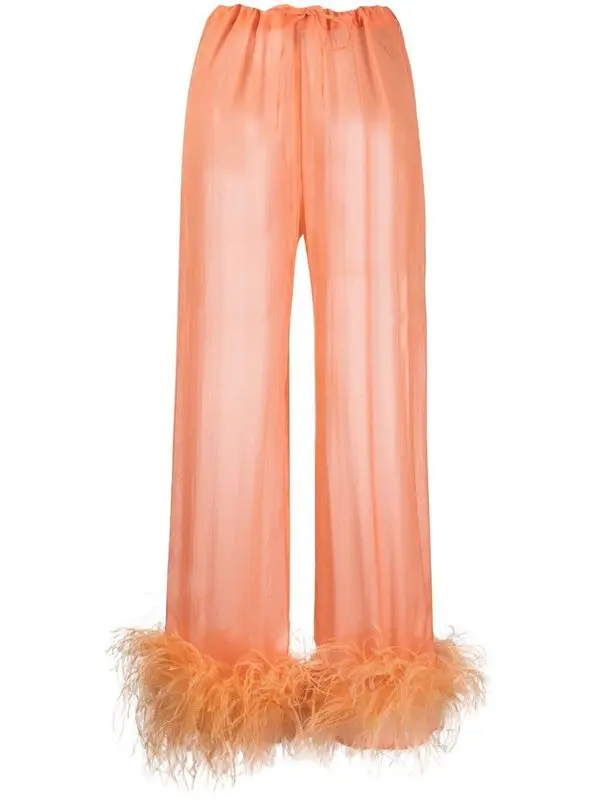 Oseree Feather-trim Pyjama Bottoms - Orange