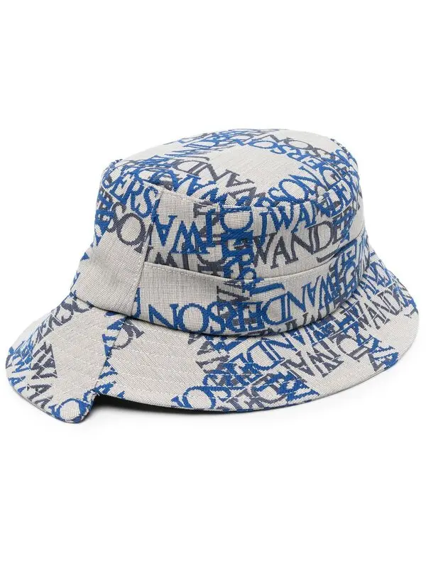 Jw Anderson Asymmetric Logo-Print Bucket Hat In Neutrals 60% Off
