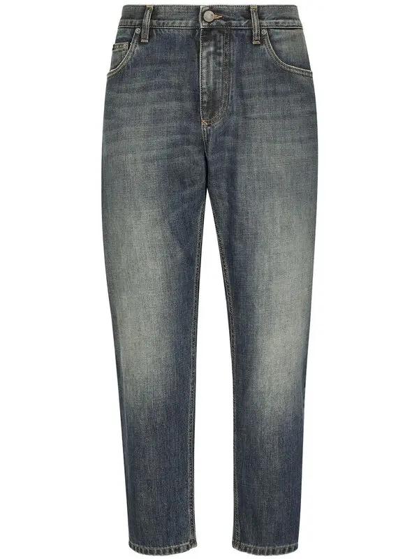 Dolce & Gabbana Logo-appliqué Tapered-leg Jeans - Blue