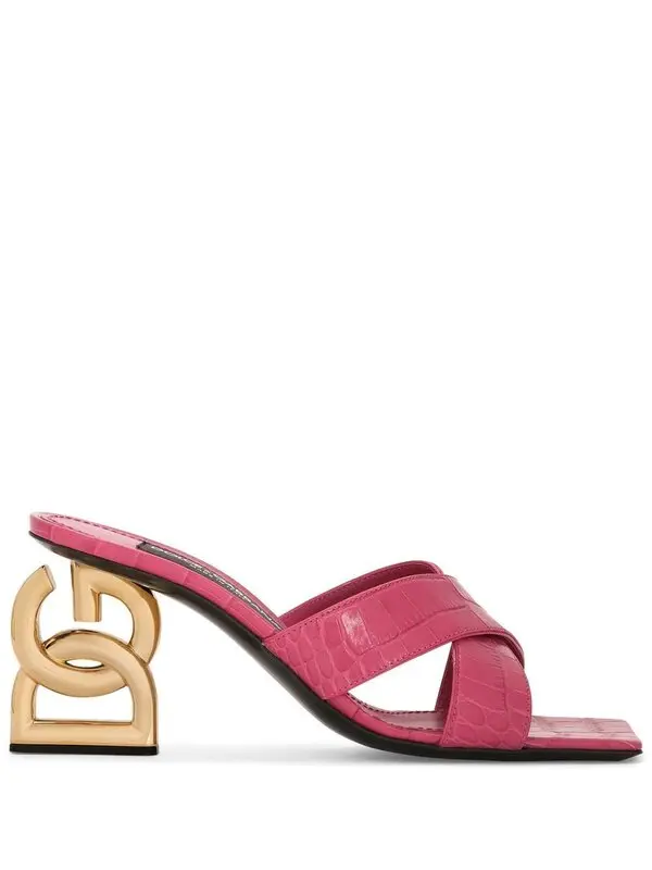 Dolce & Gabbana 75mm Embossed Crocodile Sandals - Pink