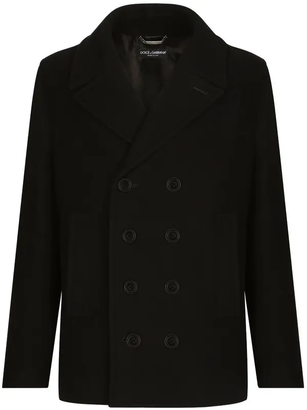 Dolce & Gabbana Logo-tag Double-breasted Pea Coat - Black
