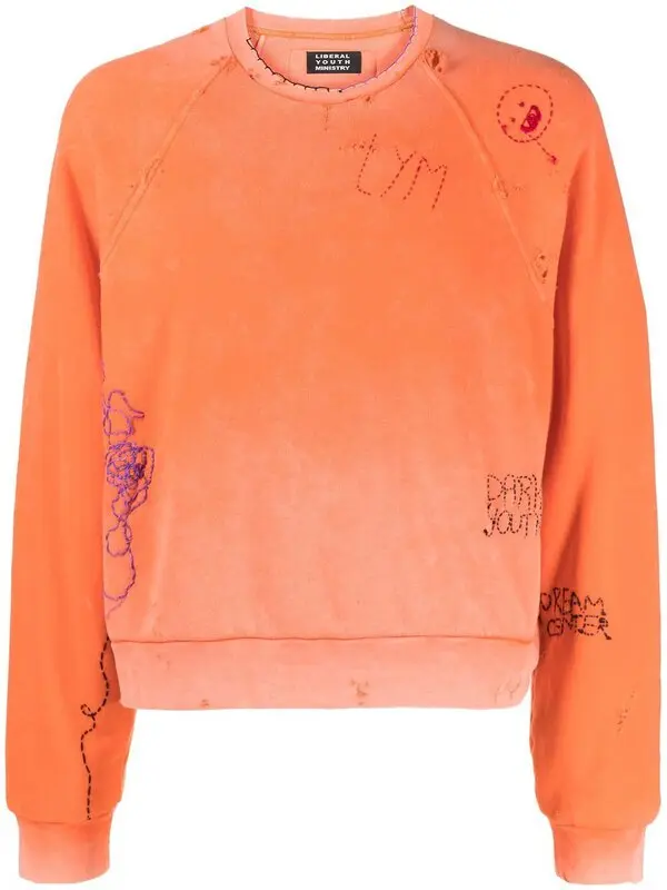 LIBERAL YOUTH MINISTRY Distressed-effect Embroidered Sweatshirt