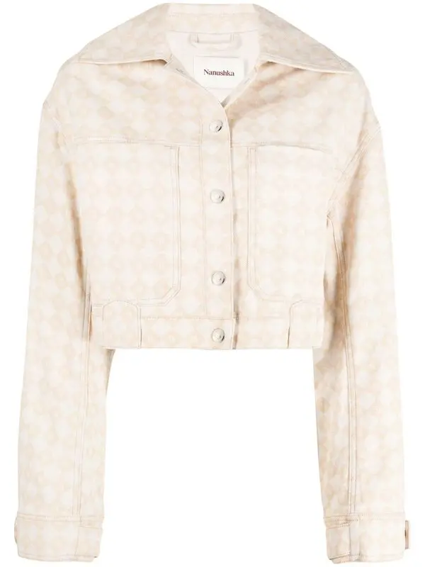 Nanushka Logo Pattern Boxy Denim Jacket