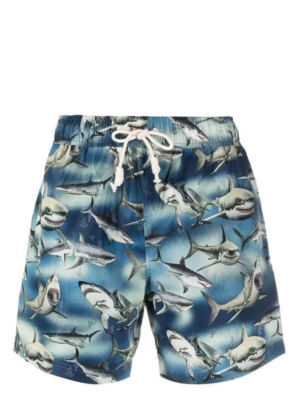 Palm Angels Sharks-print Swim Shorts - Blue