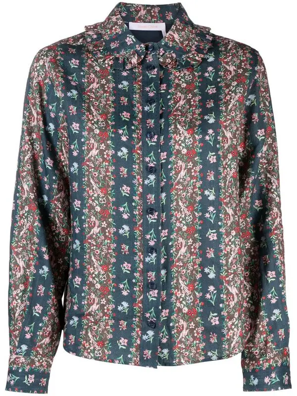 See By Chloé Floral-print Ruffle-collar Shirt