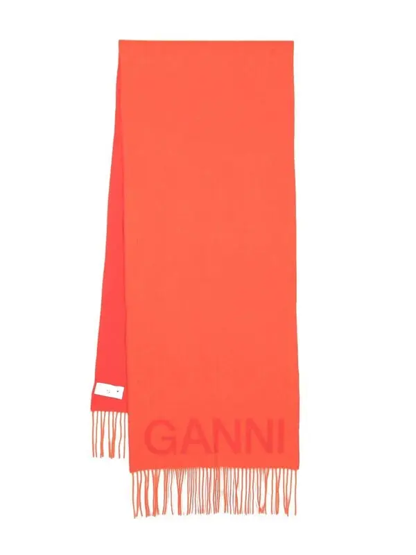 GANNI Logo Jacquard Recycled Wool Scarf - Orange