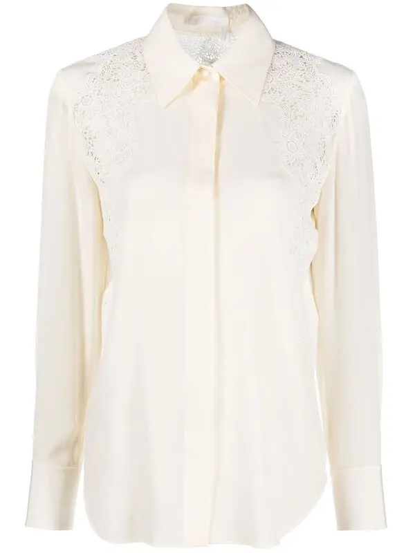 Chloé Guipure Detail Silk Shirt - Neutrals