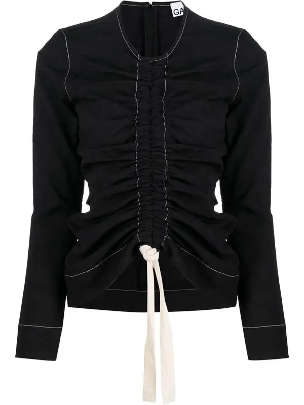 GANNI Ruched-effect Long-sleeve Top