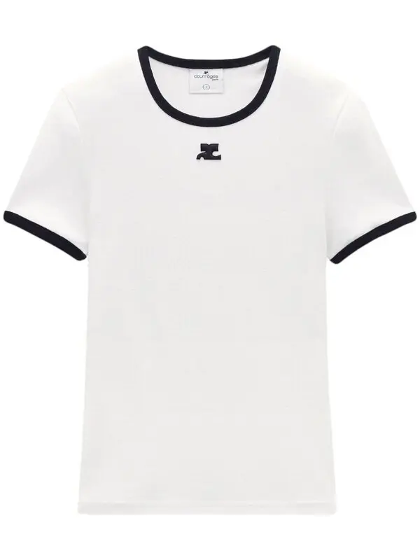 COURREGES Contrast-trim Cotton T-shirt - White