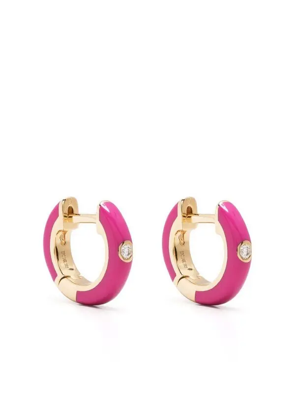 Ef Collection 14kt Yellow Berry Enamel And Diamond Huggie Earrings