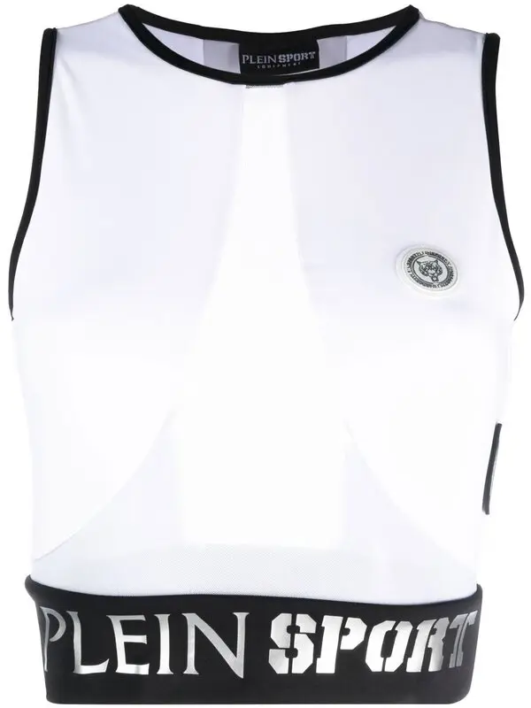PLEIN SPORT Logo Waistband Crop Top - White