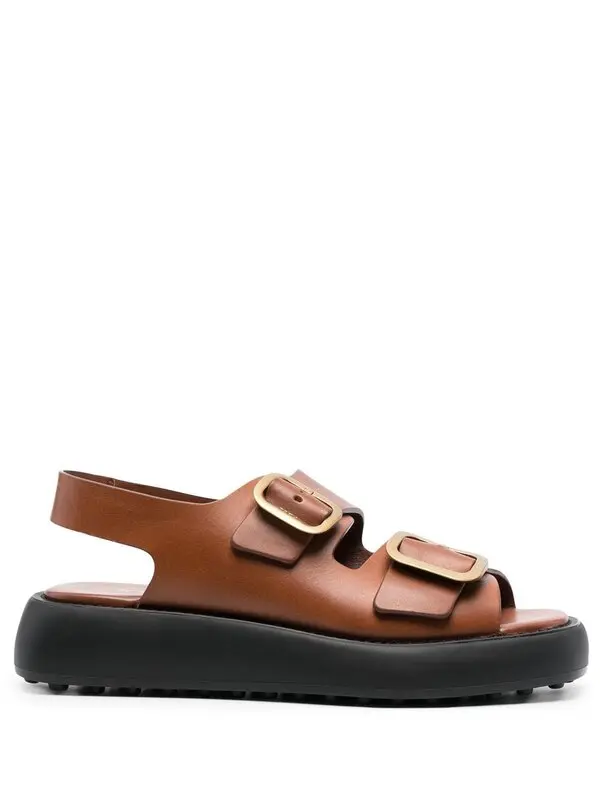 TOD'S Double-buckle Leather Sandals - Brown