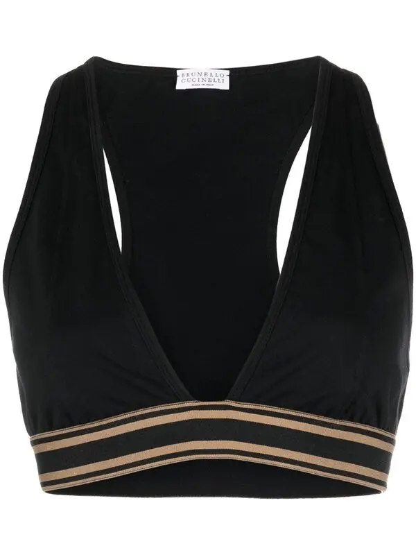 Brunello Cucinelli Striped V-neck Crop Top