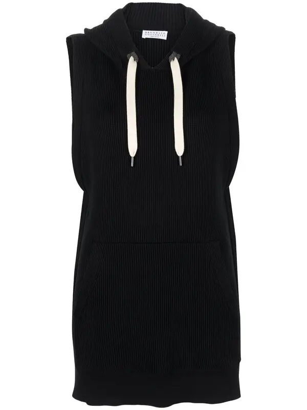 Brunello Cucinelli Ribbed-knit Vest Hoodie - Black