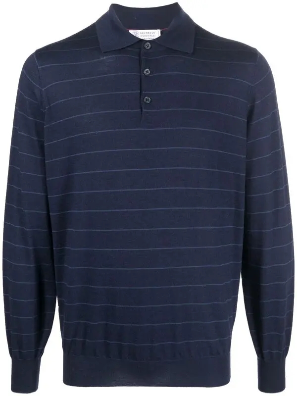 Brunello Cucinelli Fine-knit Long-sleeve Polo Jumper - Blue
