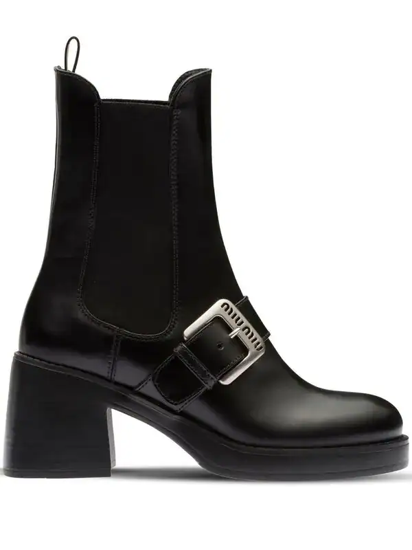 Miu Miu Buckle-Detail Ankle Boots Black Editorialist